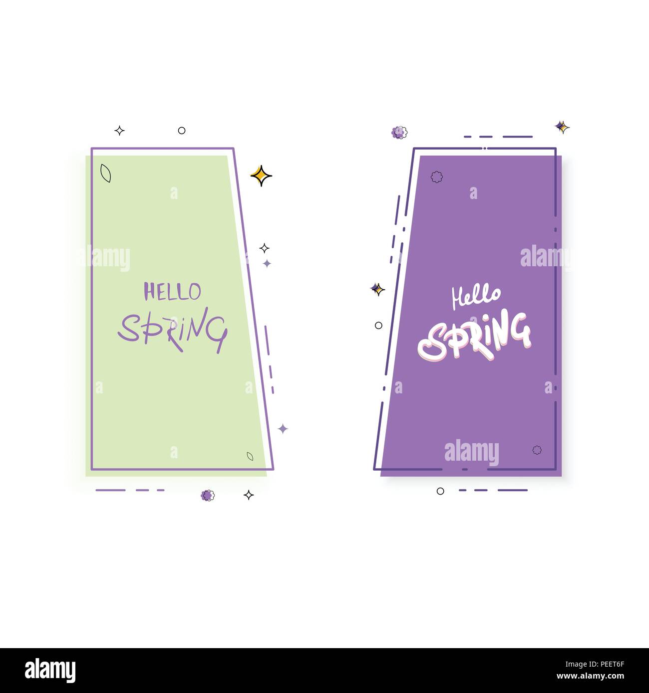 Set of Hello Spring vertical banners with frame and decorative shapes ...
