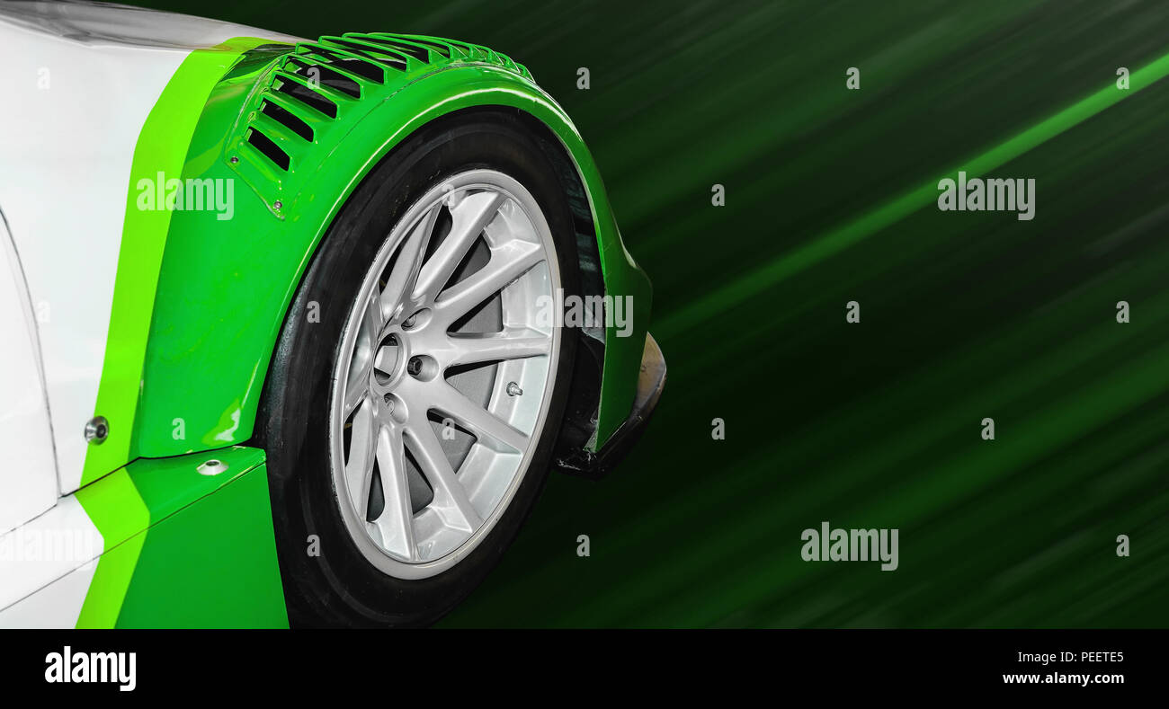 Racing car. Front of a low racing car with personalized parts like rims ...