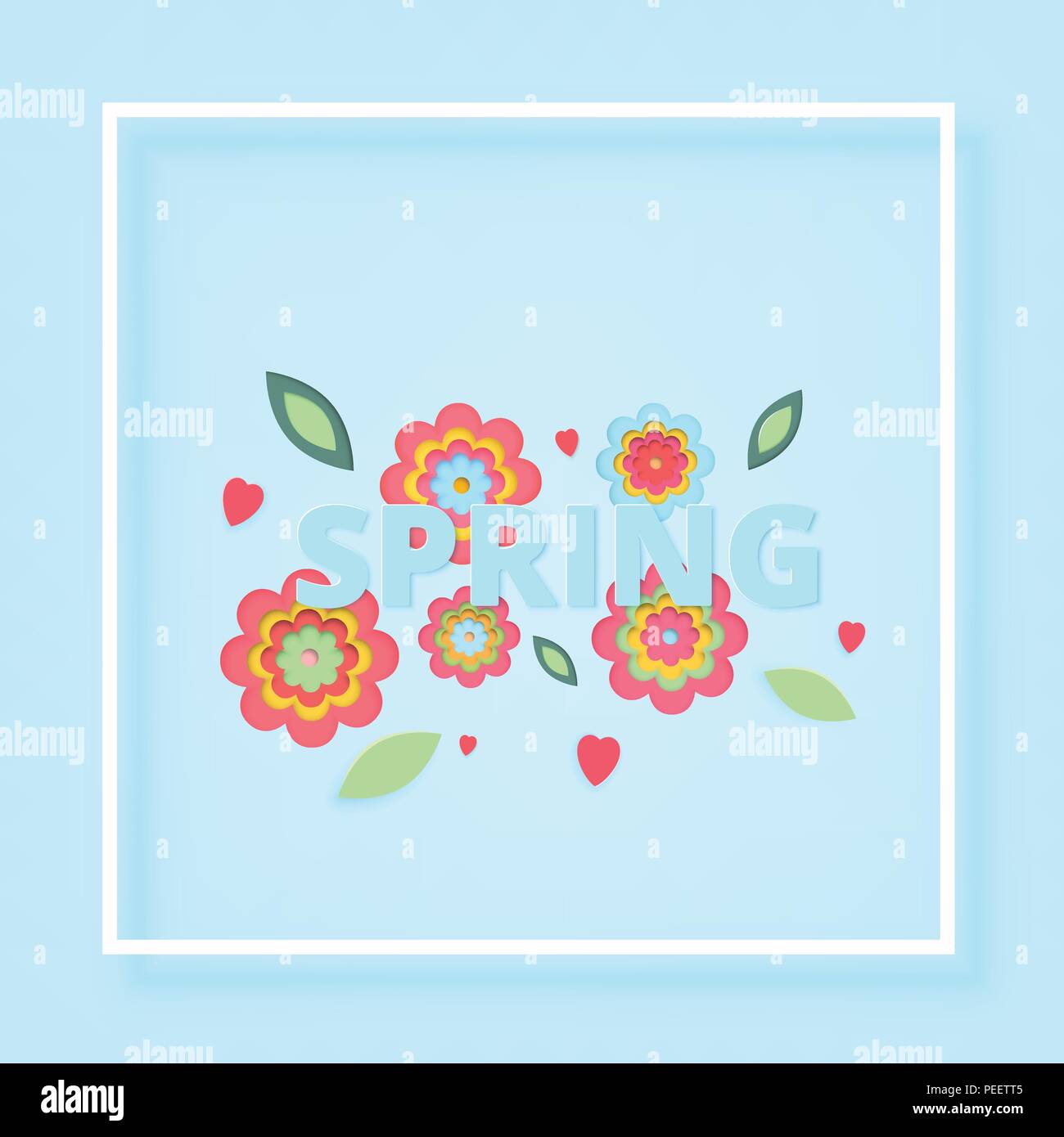 Spring text with flowers on blue background. Vector illustration Stock ...