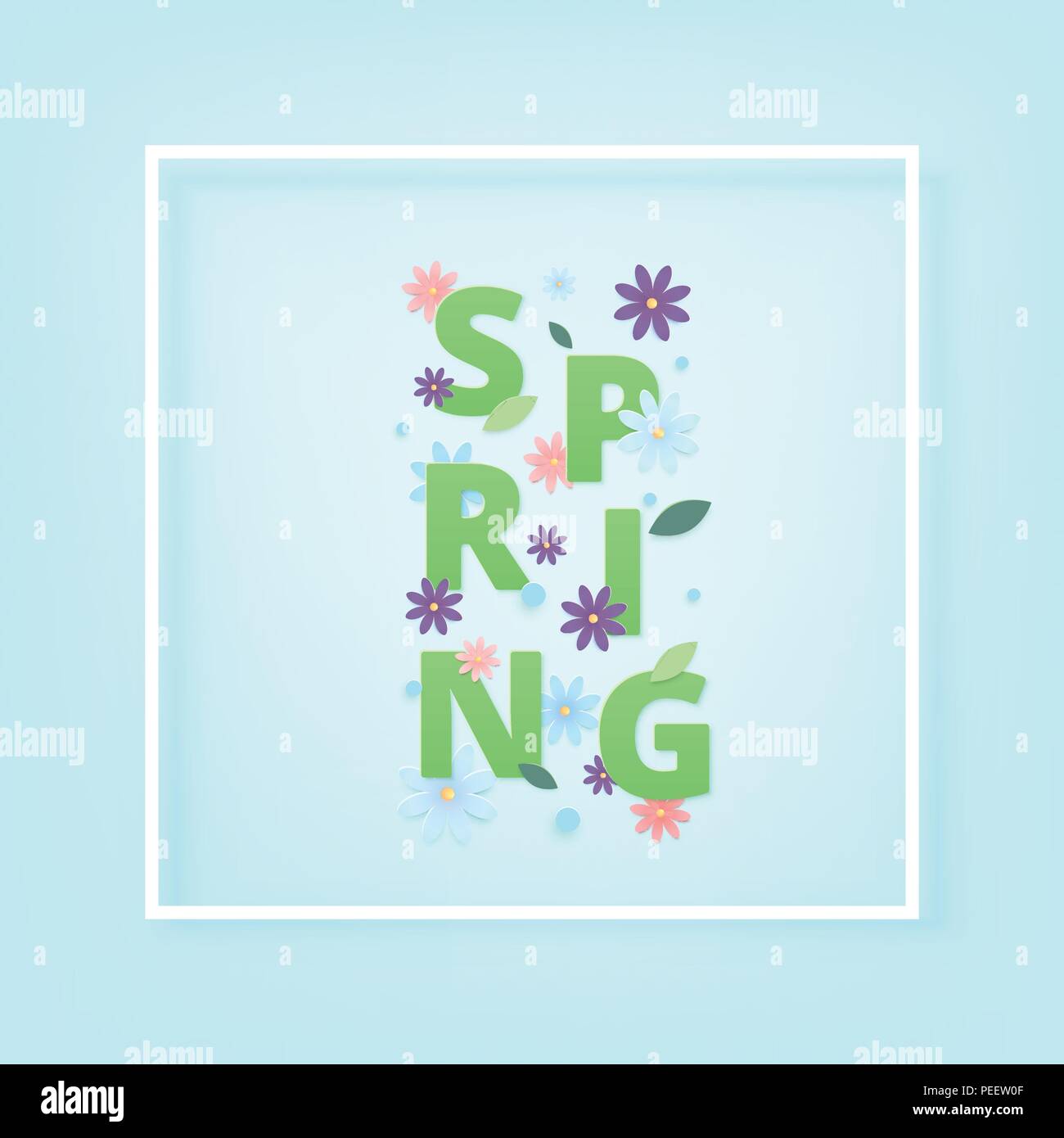 Spring square card with flowers and frame. Vector illustration Stock ...