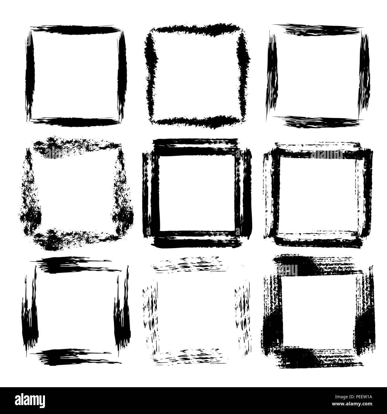 Set of grunge square frames. Collection of empy borders. Vector ...