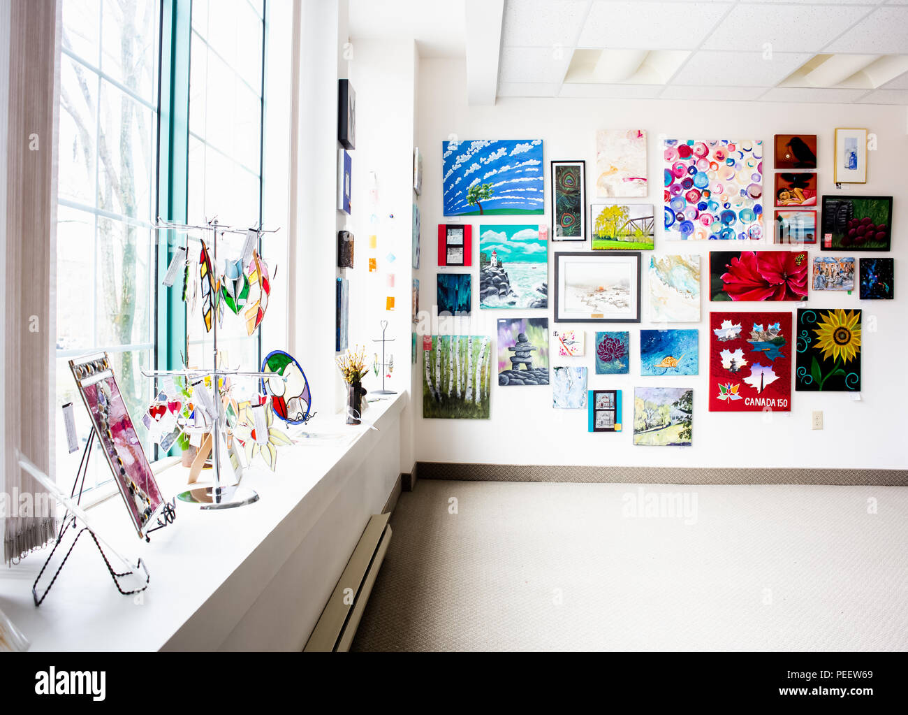 Wall of Art and window of stained glass Stock Photo - Alamy