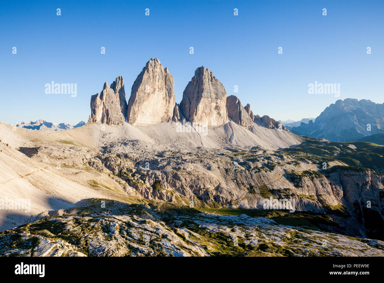 Panoramic view of Tre Cime at sunset, Italian Dolomites Stock Photo - Alamy