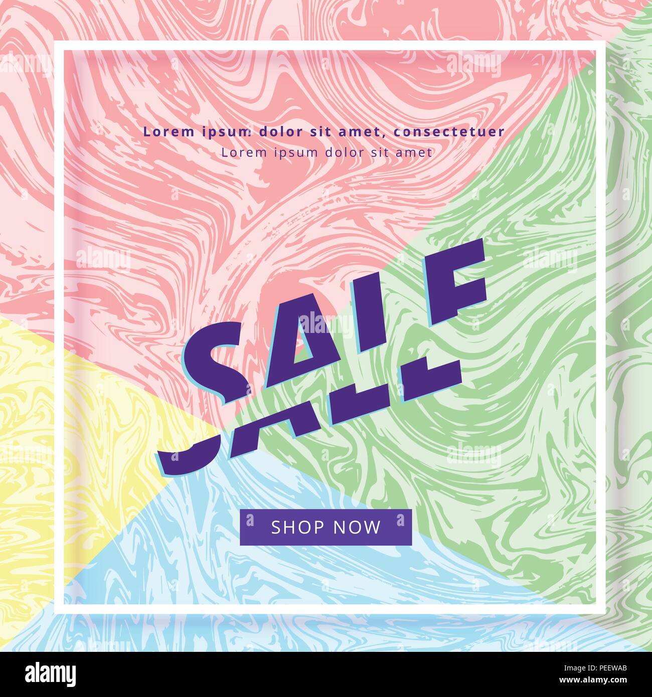 Sale Square Card with Liquid Colorful Background. Sliced Text effect ...