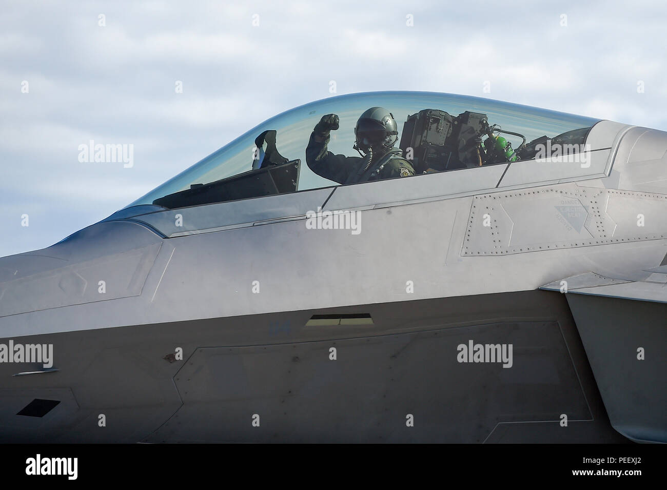 A U.S. Air Force F-22 Raptor pilot assigned to the 525th Fighter ...