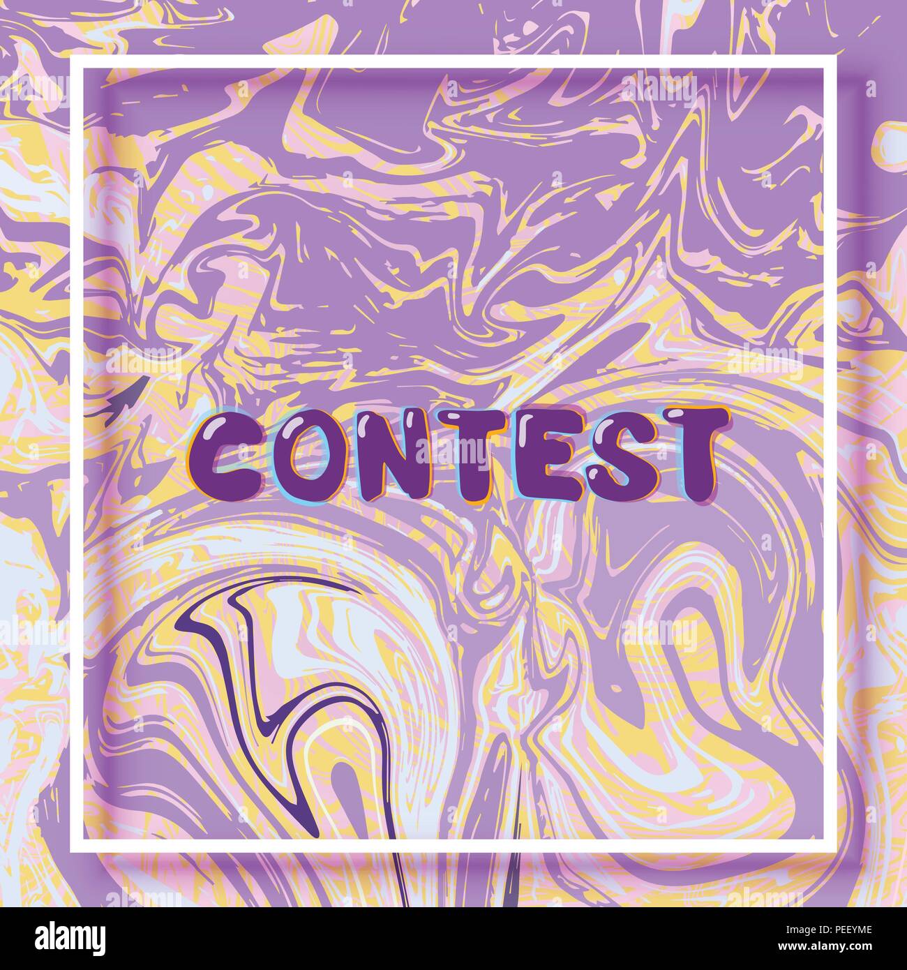 Contest lettering on liquid background. Square banner. Ultra violet ...