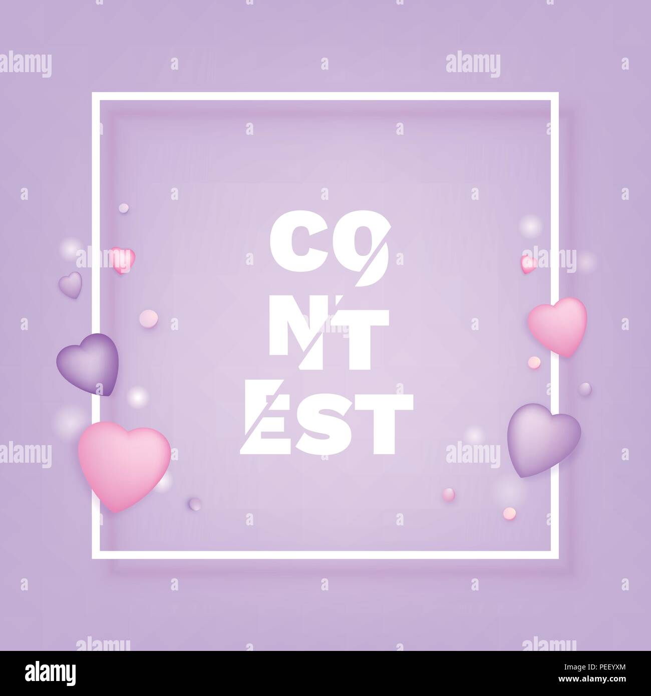 Contest lettering with frame and hearts. Sliced text effect. Template ...