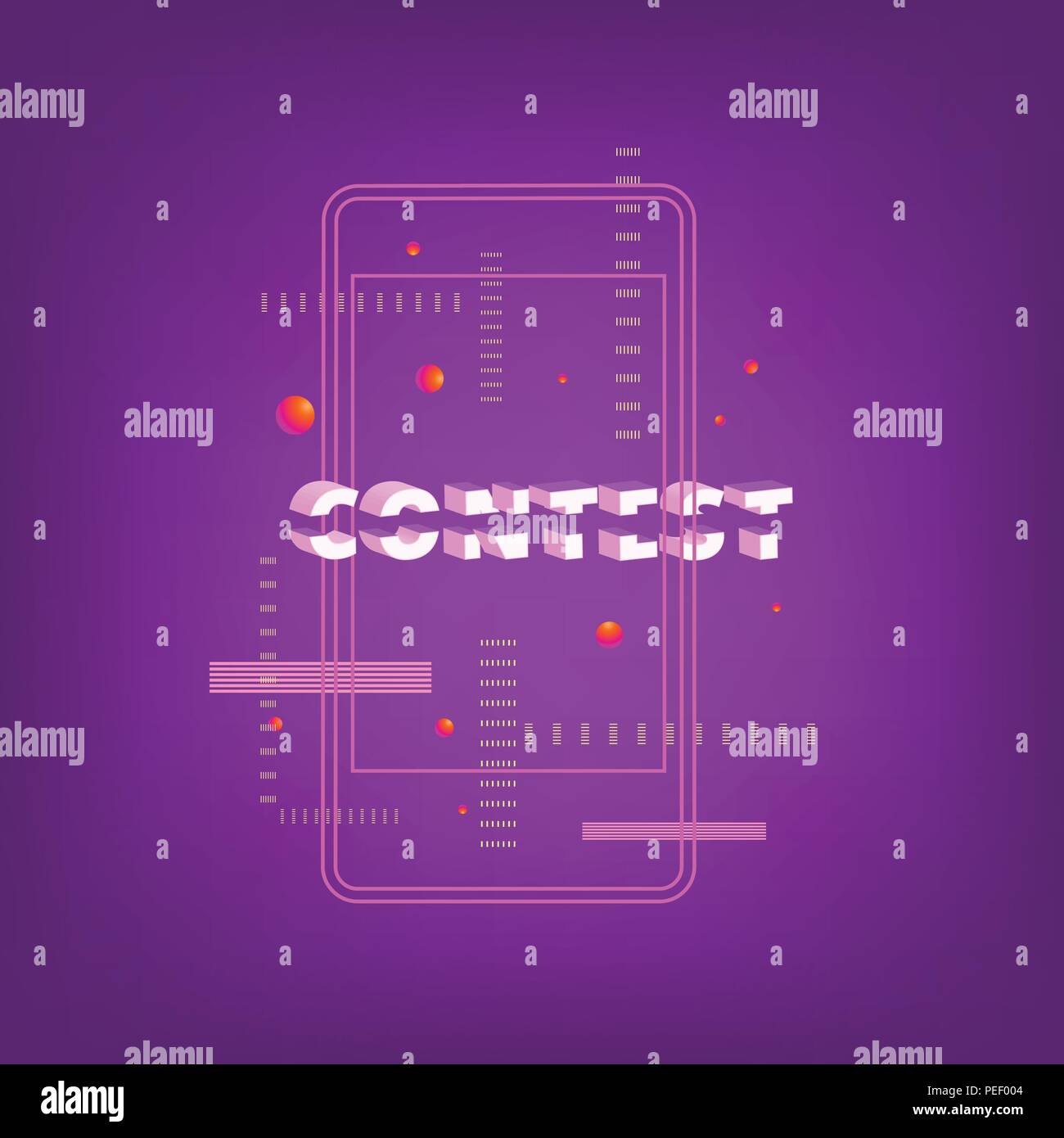 Contest lettering with phone. Sliced 3D text effect. Element for ...