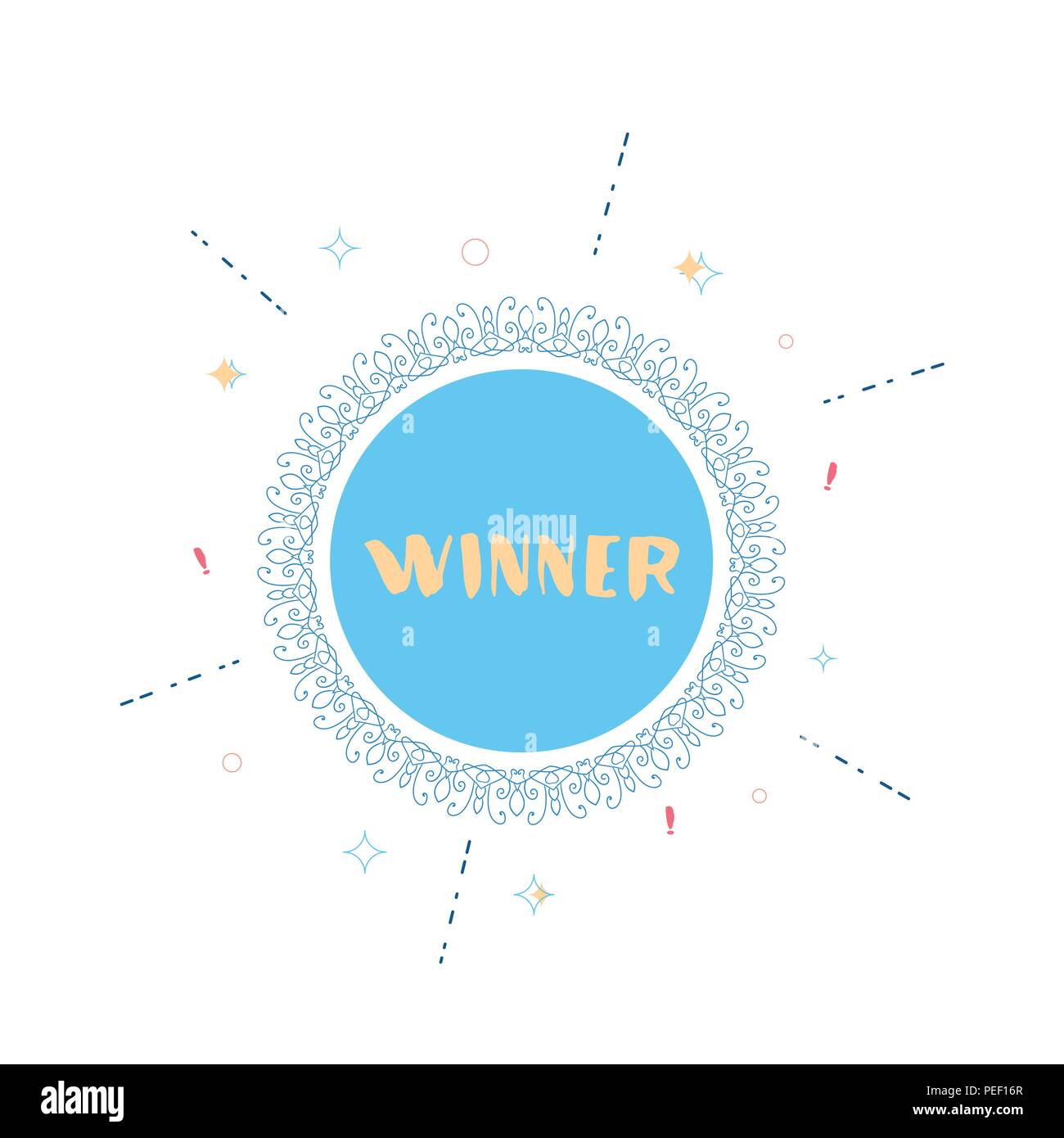 Winner round banner with vintage frame. Handwritten doodle lettering ...