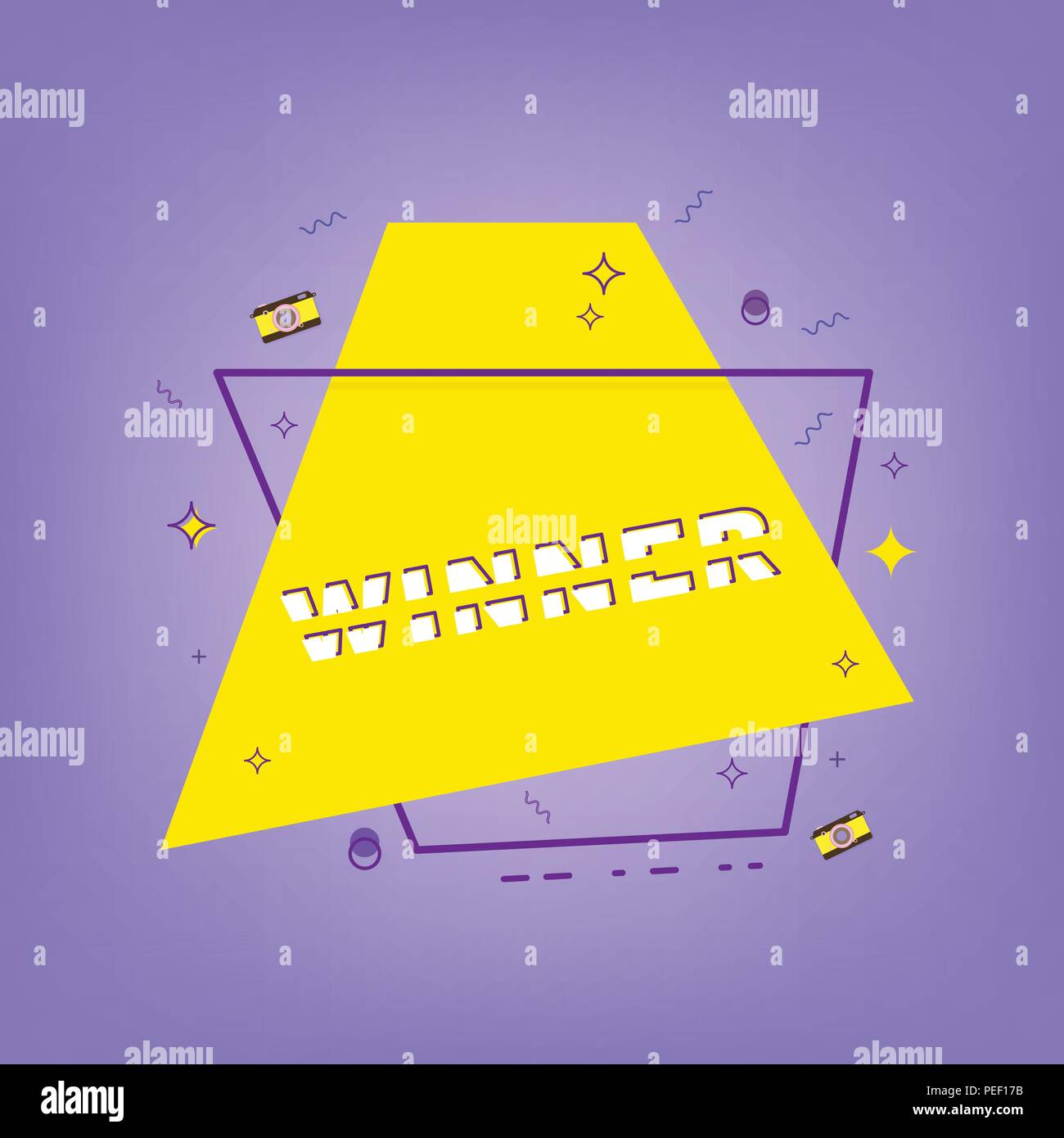 Winner square banner. Sliced text effect. Glitch chromatic aberration ...