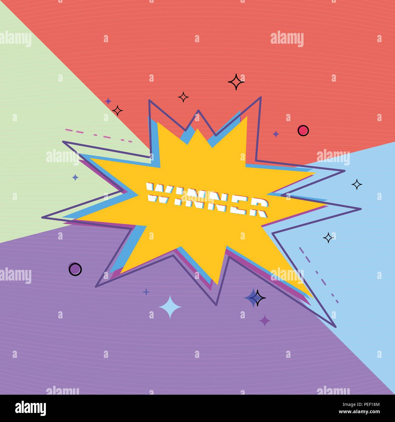 Winner square banner. Sliced text effect. Glitch chromatic aberration ...