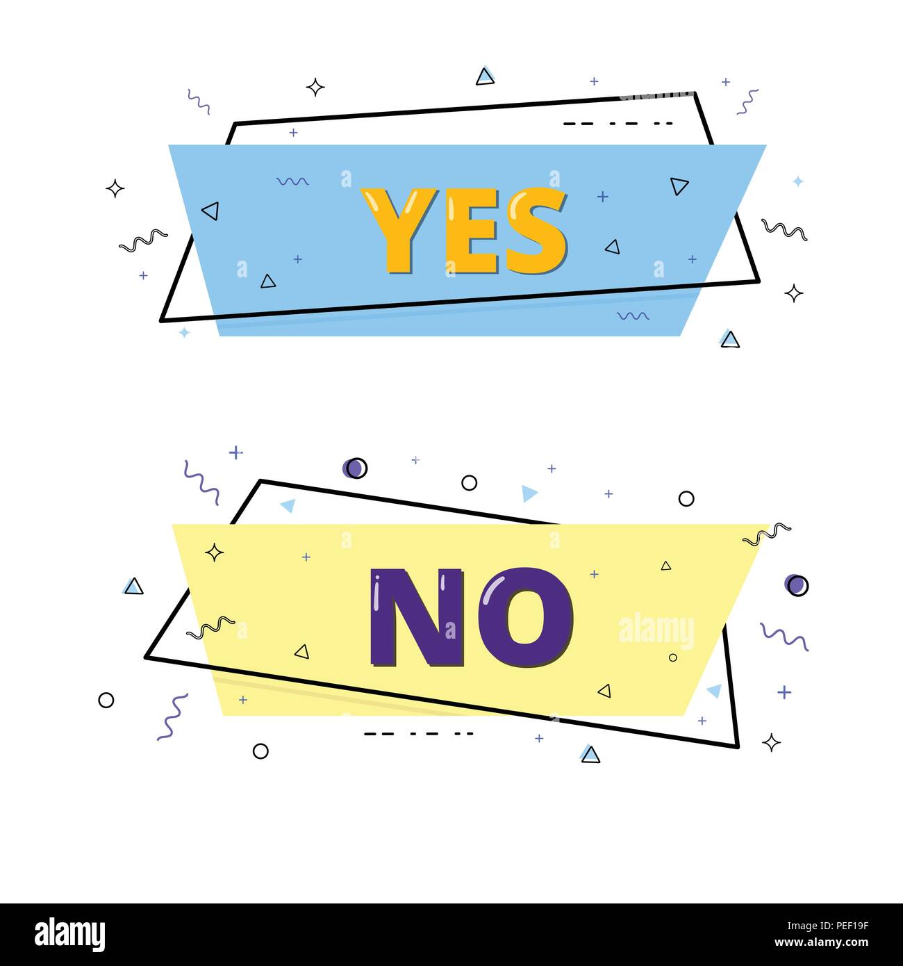 Yes and No banners. Text on geometric cover with random decorative ...