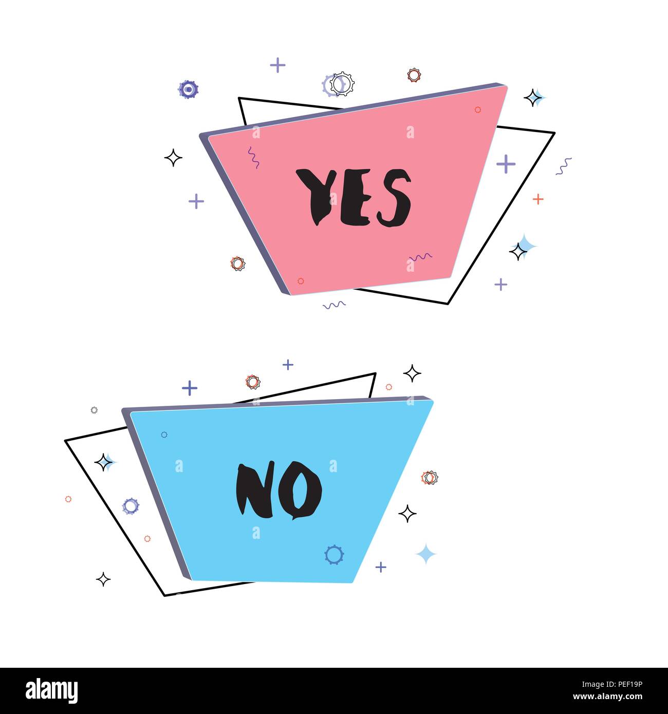 Yes and No handwritten lettering on geometric 3d banners with random ...
