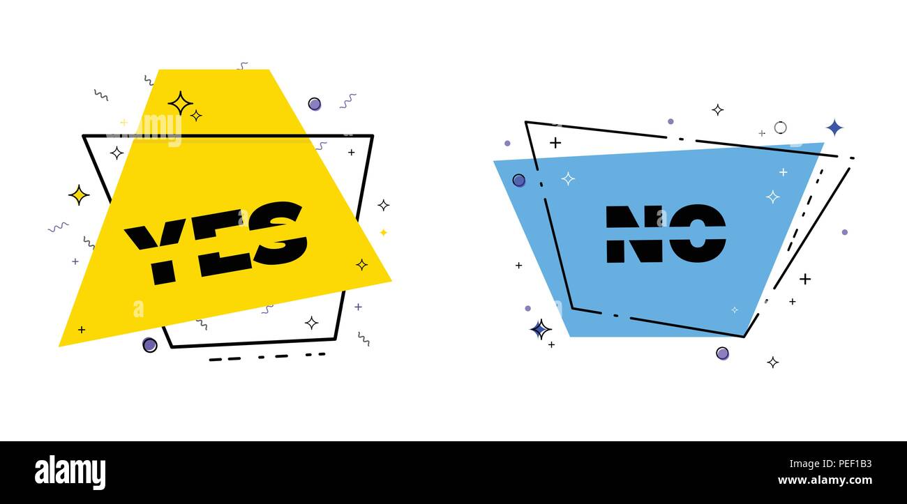 Yes and No lettering on geometric horizontal banners. Memphis style ...