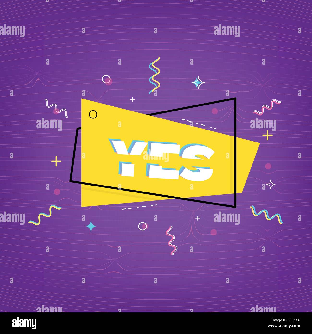 Yes banner. Sliced text on geometric cover with random decorative ...