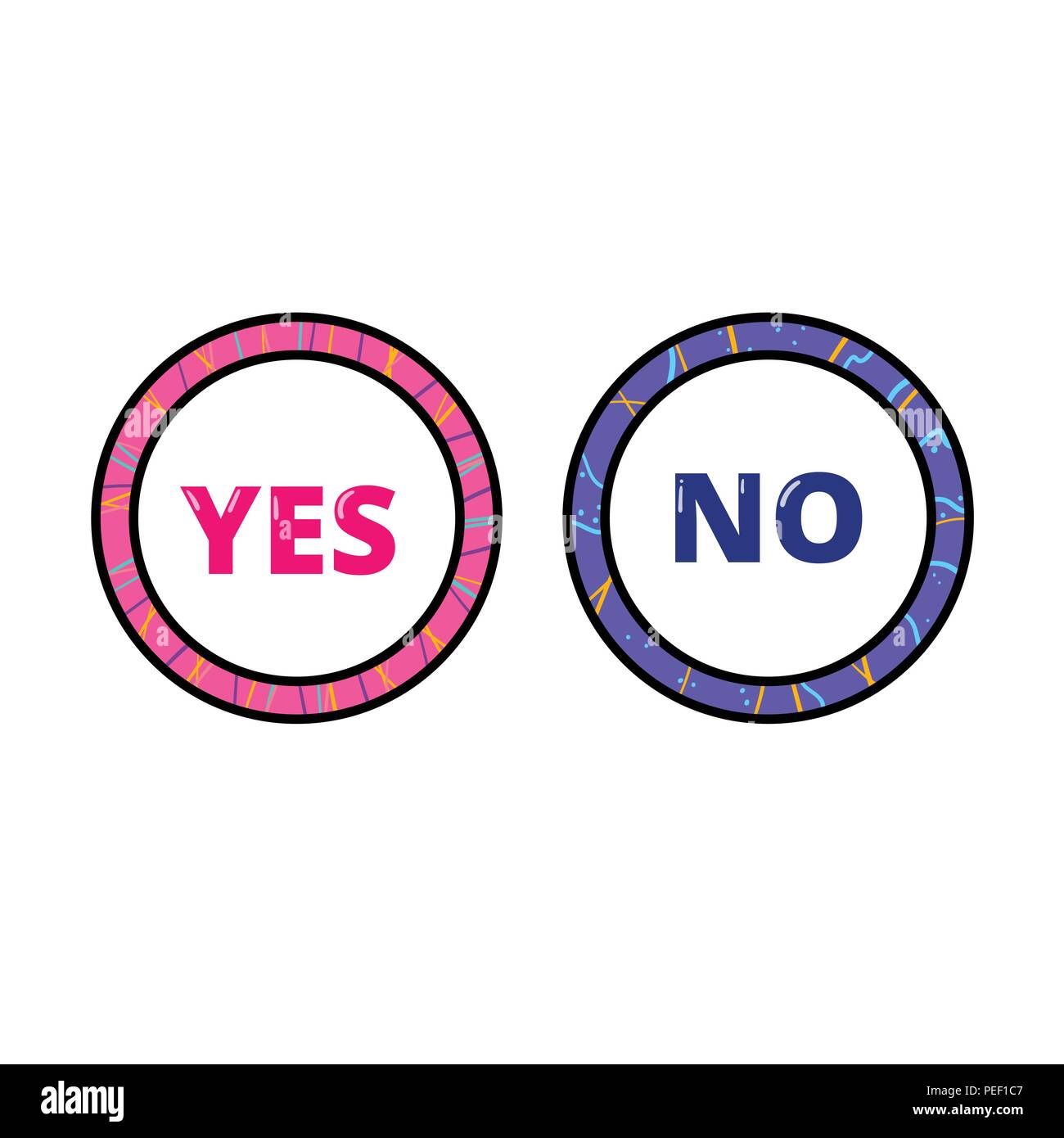 Yes and No lettering on round frames. Memphis style. Element for ...