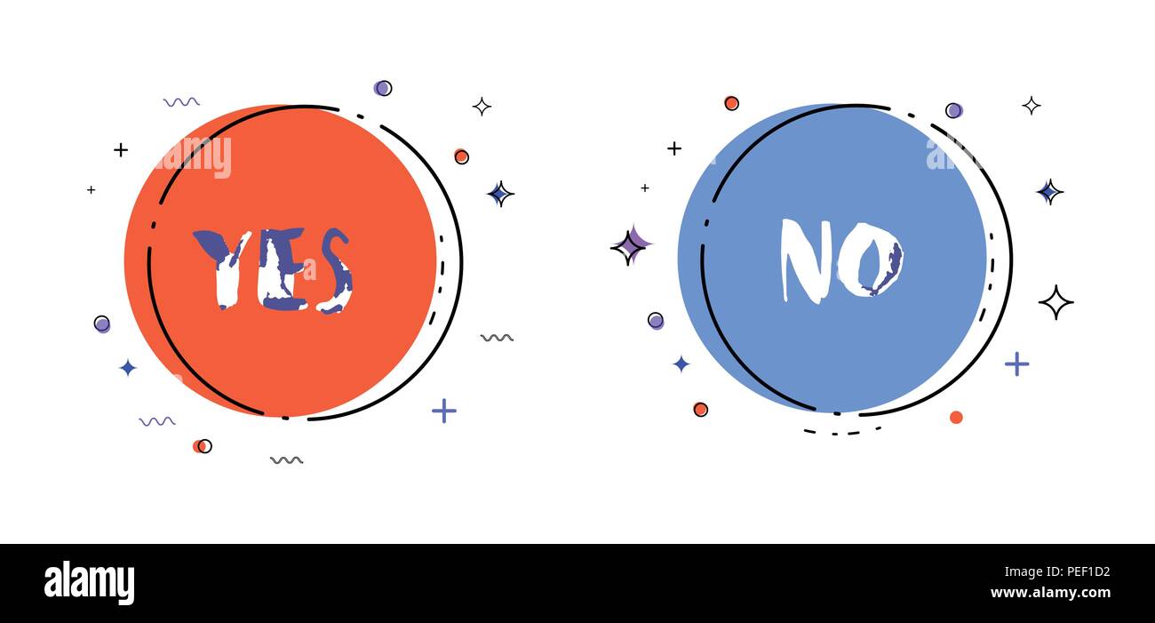 Yes and No handwritten lettering on round frames. Memphis style ...