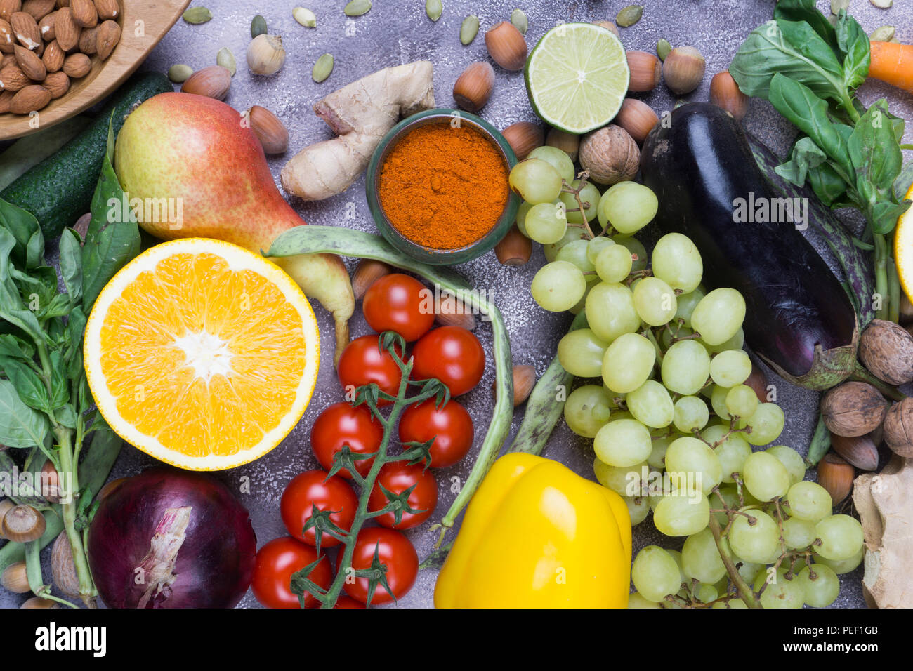 Healthy food background, frame of organic food. Ingredients for healthy ...