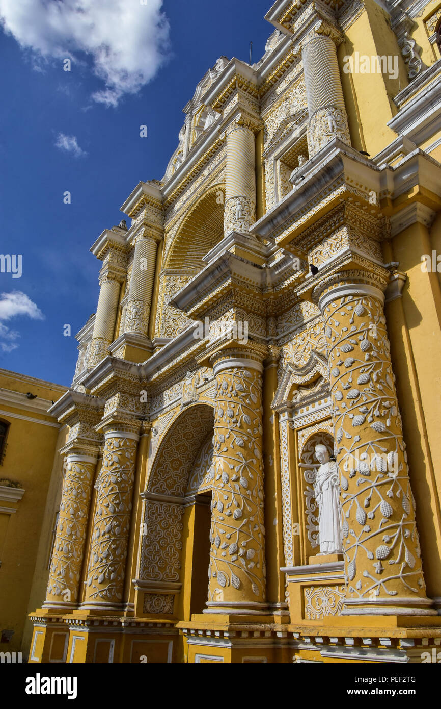 Iglesia de La Merced, a Baroque yellow church in Antigua, Guatemala ...
