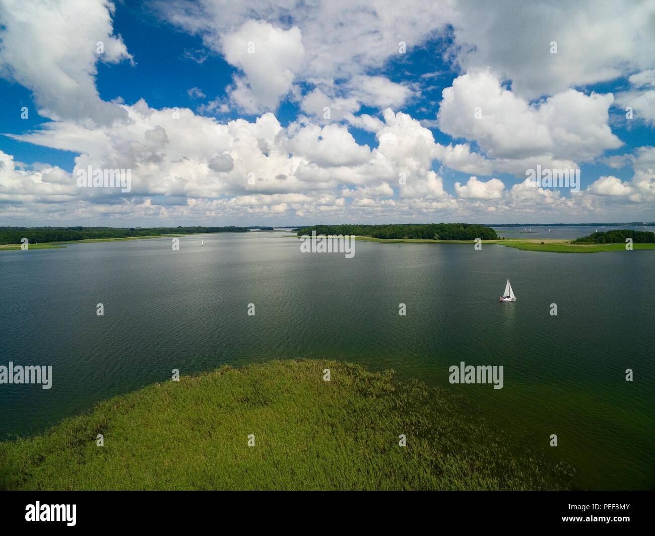 Aerial view of yachts sailing on Mamry Lake, Upalty - the biggest ...