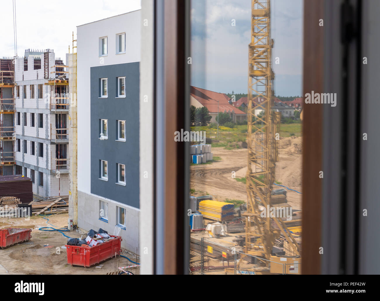 Construction site, a view from window of new residential apartment ...