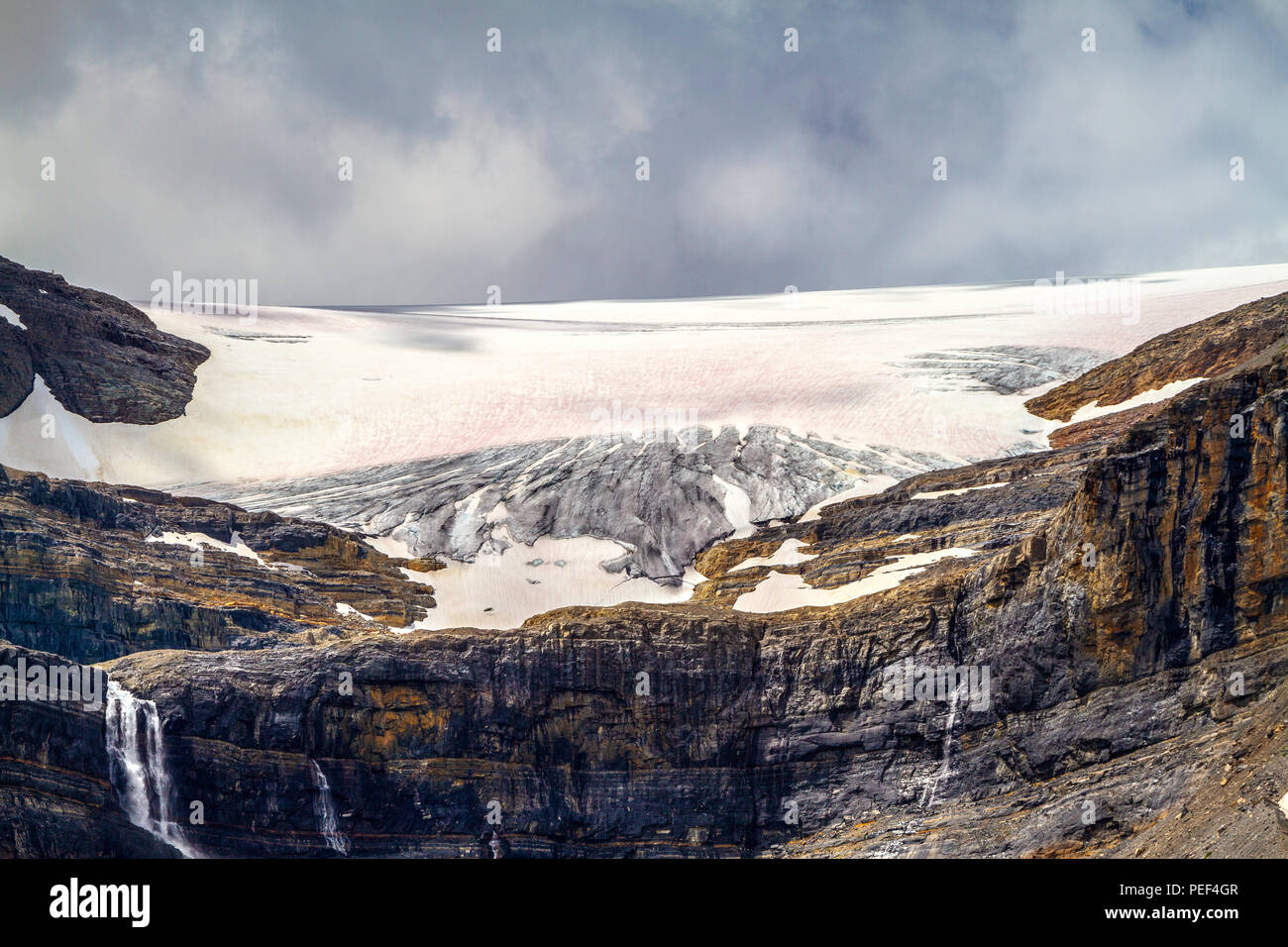 Close up of Bow Glacier with waterfalls in Banff National Park, Alberta ...