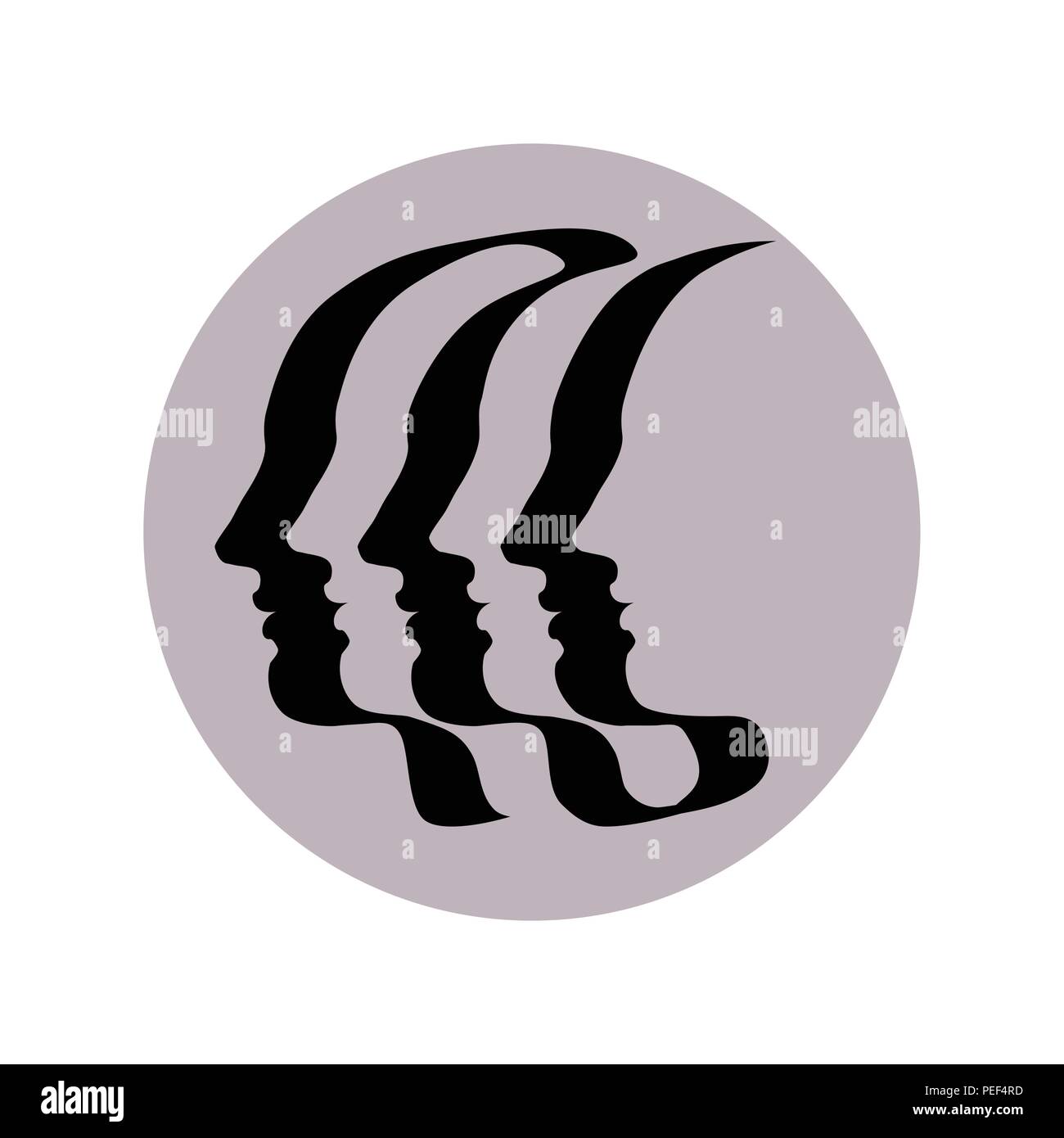 Three (or six) human profile, drawn by ribbon-like single line. Symbol ...