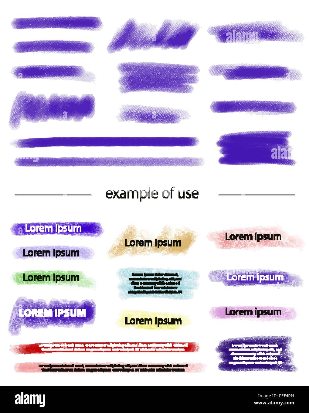 Color marker stripes and brush strokes. Vector text highlighters for ...