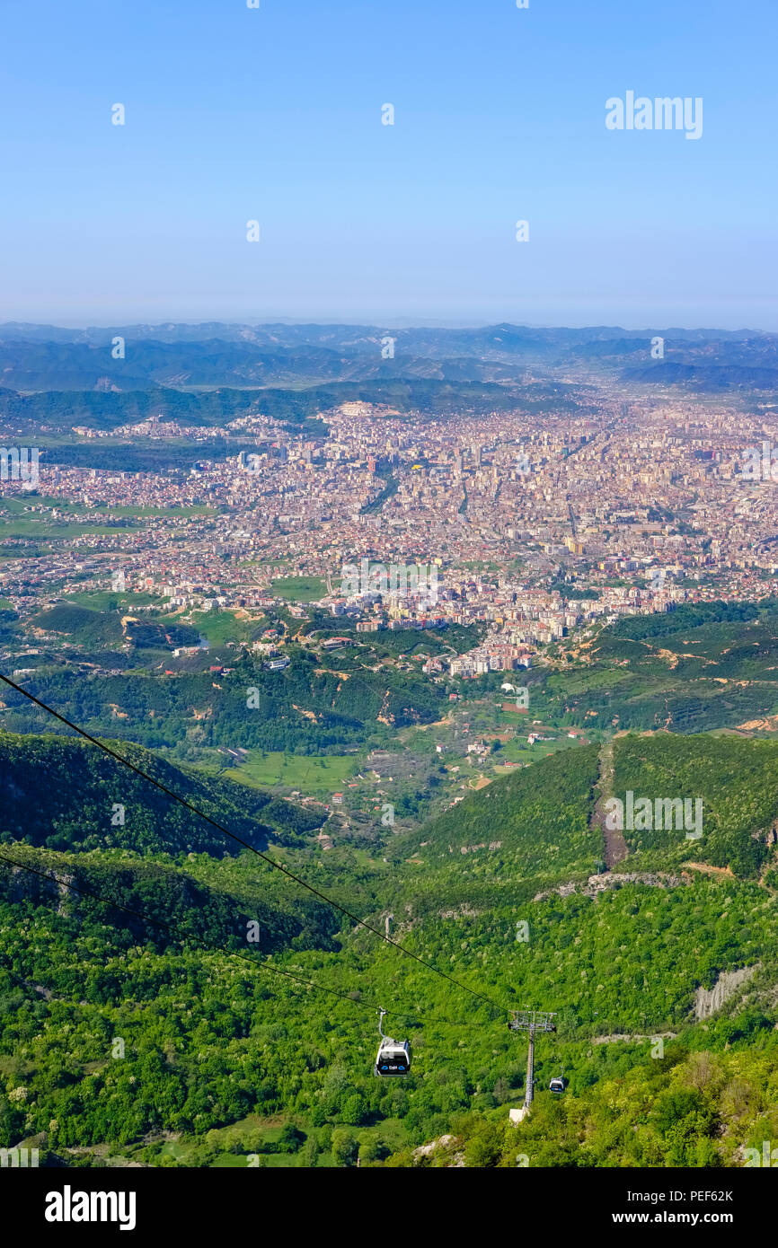 Cable car, view over Tirana from Mount Dajti, National Park Dajti, Qark ...