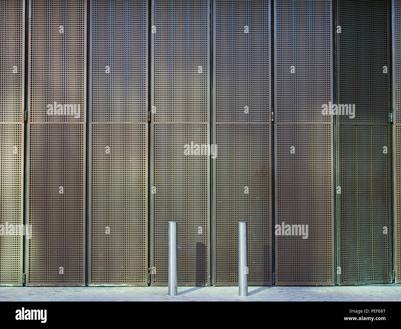 Modern metallic mesh folding slide shutter and two sliver metallic ...