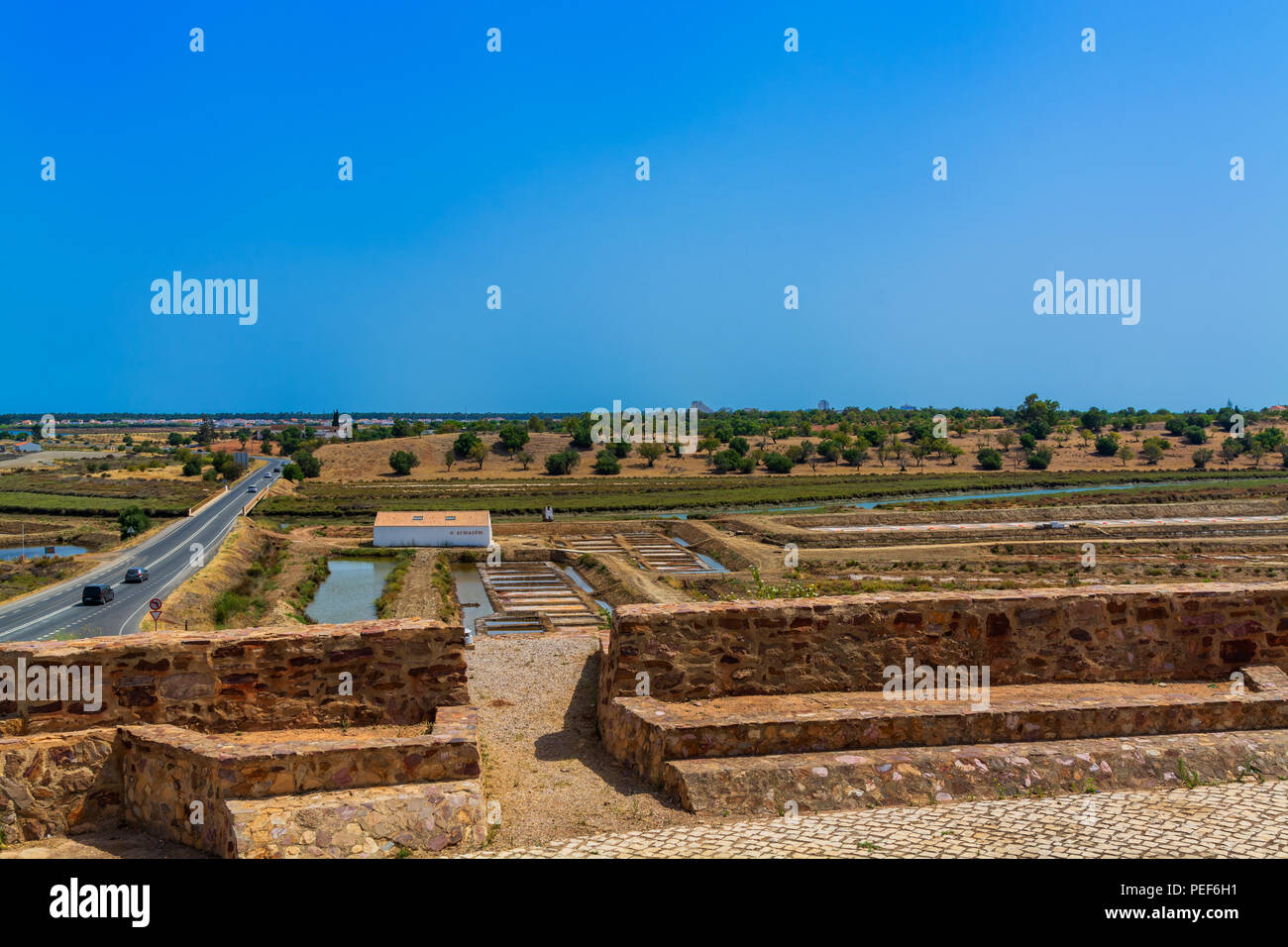 View of the salt fields in Castro Marim Village in Algarve Portugal ...