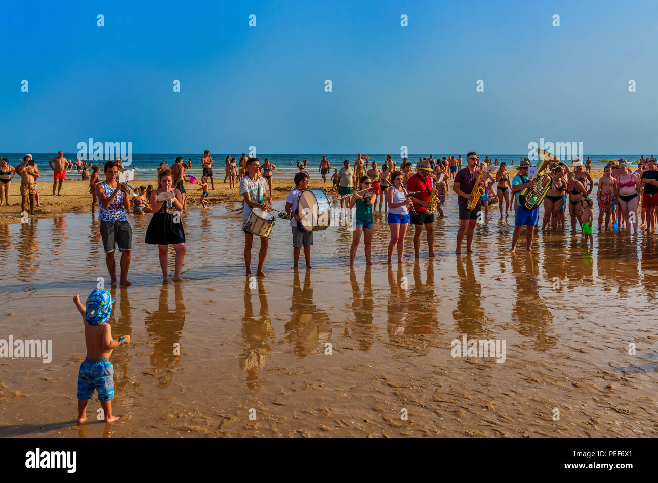 Altura Portugal. 7 August 2018. Performers in Altura beach in Altura ...