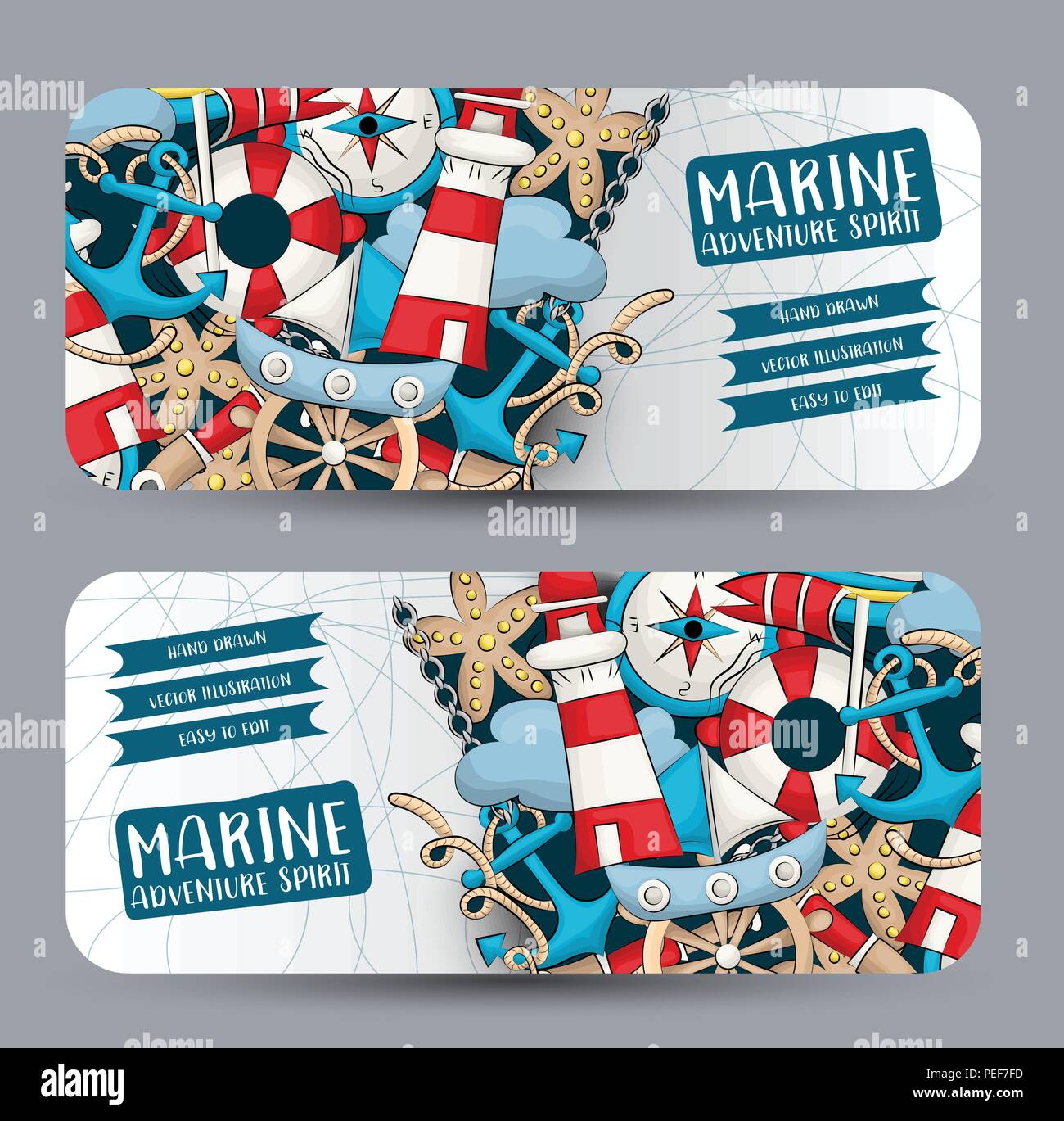 Marine nautical travel concept. Horizontal banner template set. Modern ...