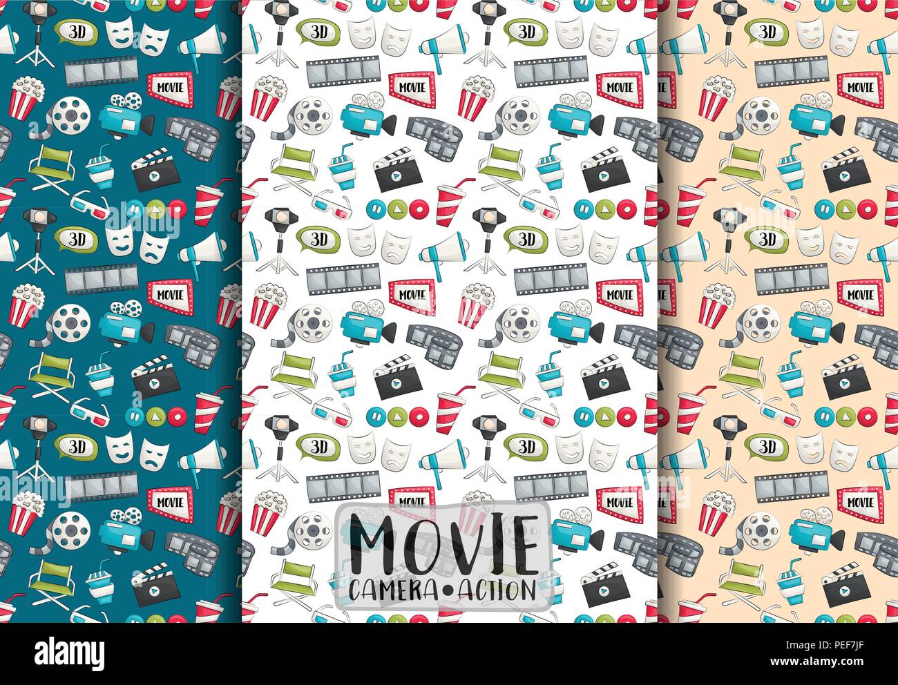 Movie cinema design. Seamless pattern set. Film theme background paper ...