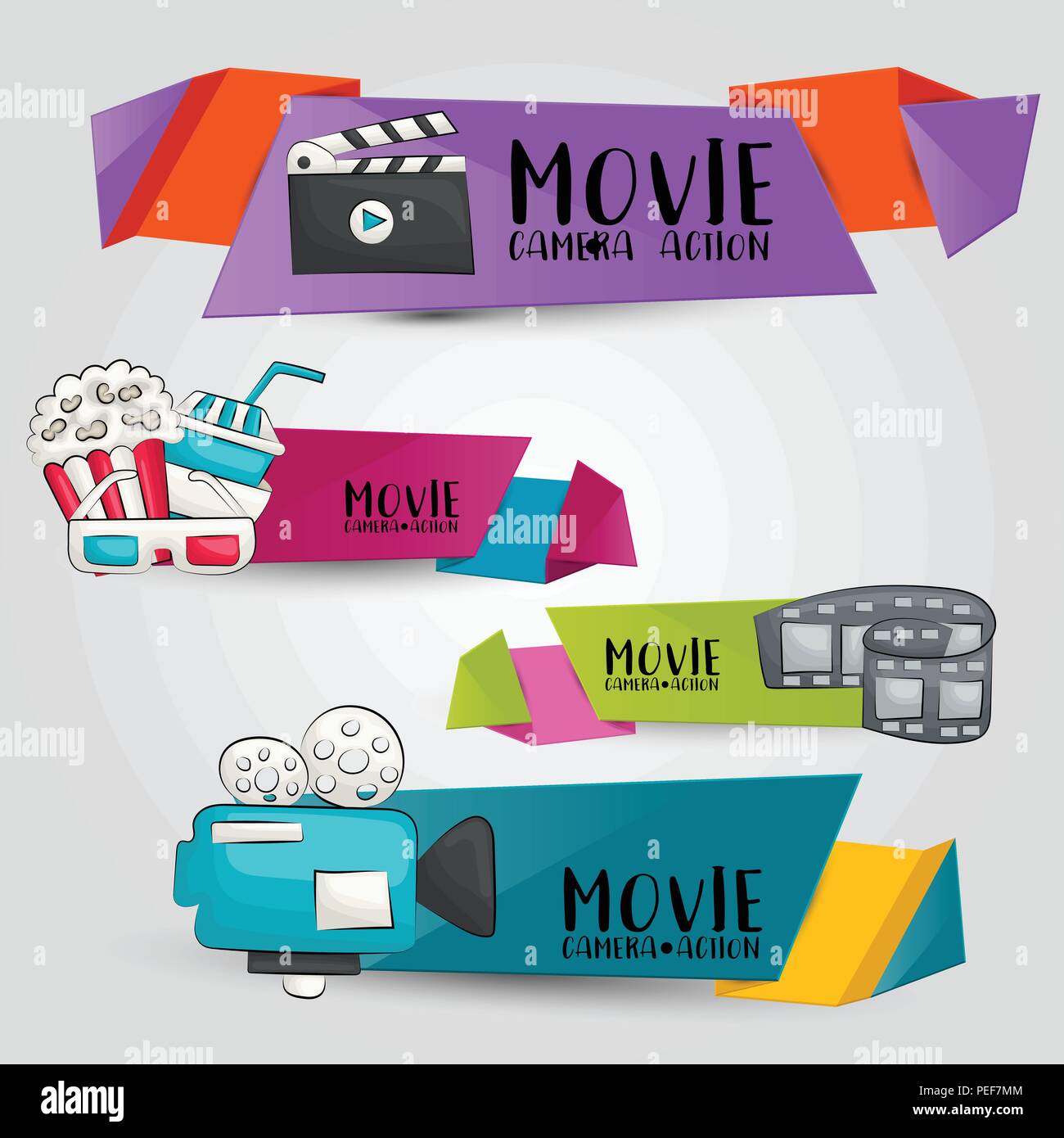 Movie cinema theme. Horizontal banner template set. Modern hand drawn ...