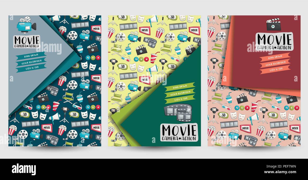 Movie cinema set of flyers. Printable brochure template. Vector ...