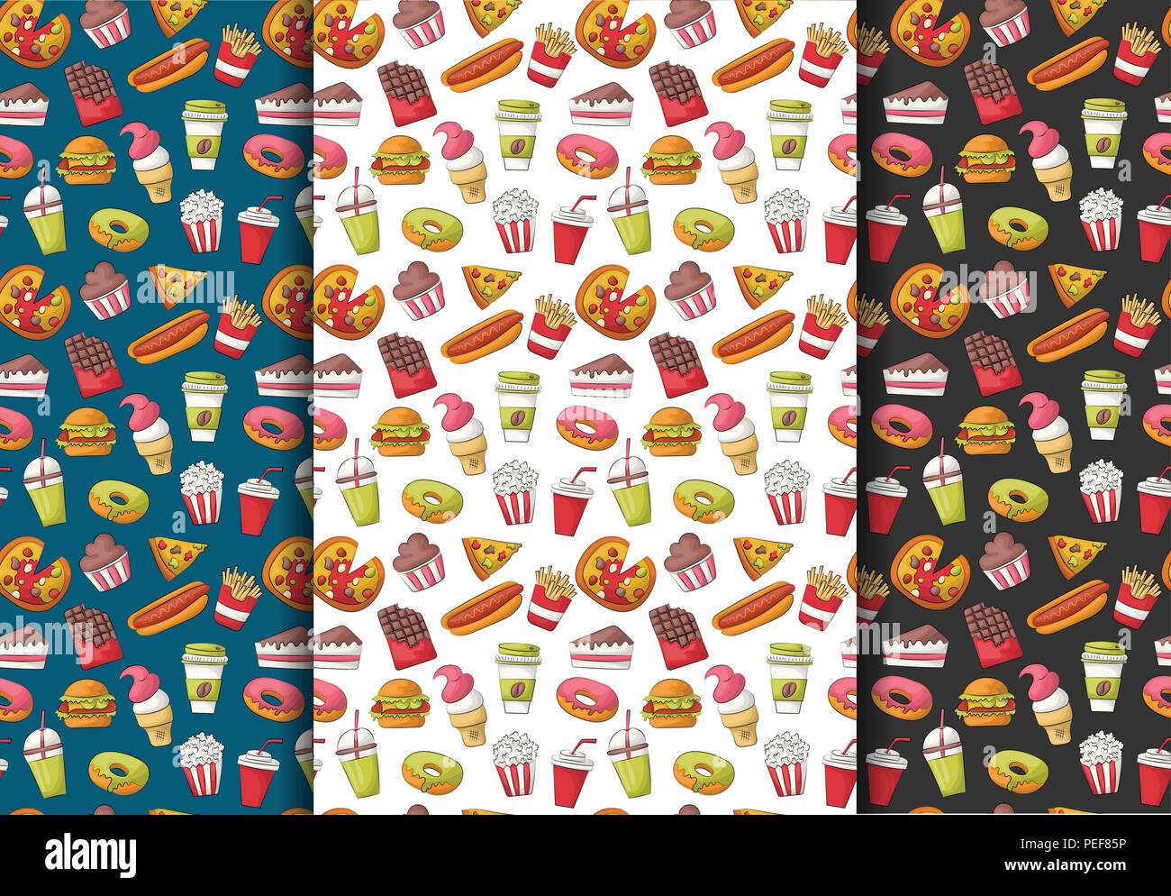 Set of fast food seamless pattern backgrounds. Restaurant menu ...