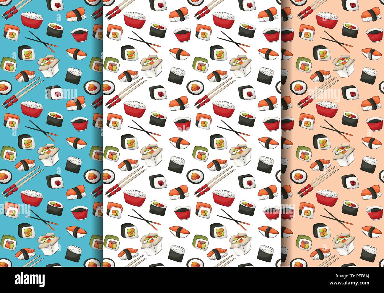 Sushi rolls seamless pattern set. Asian food restaurant menu repeat ...