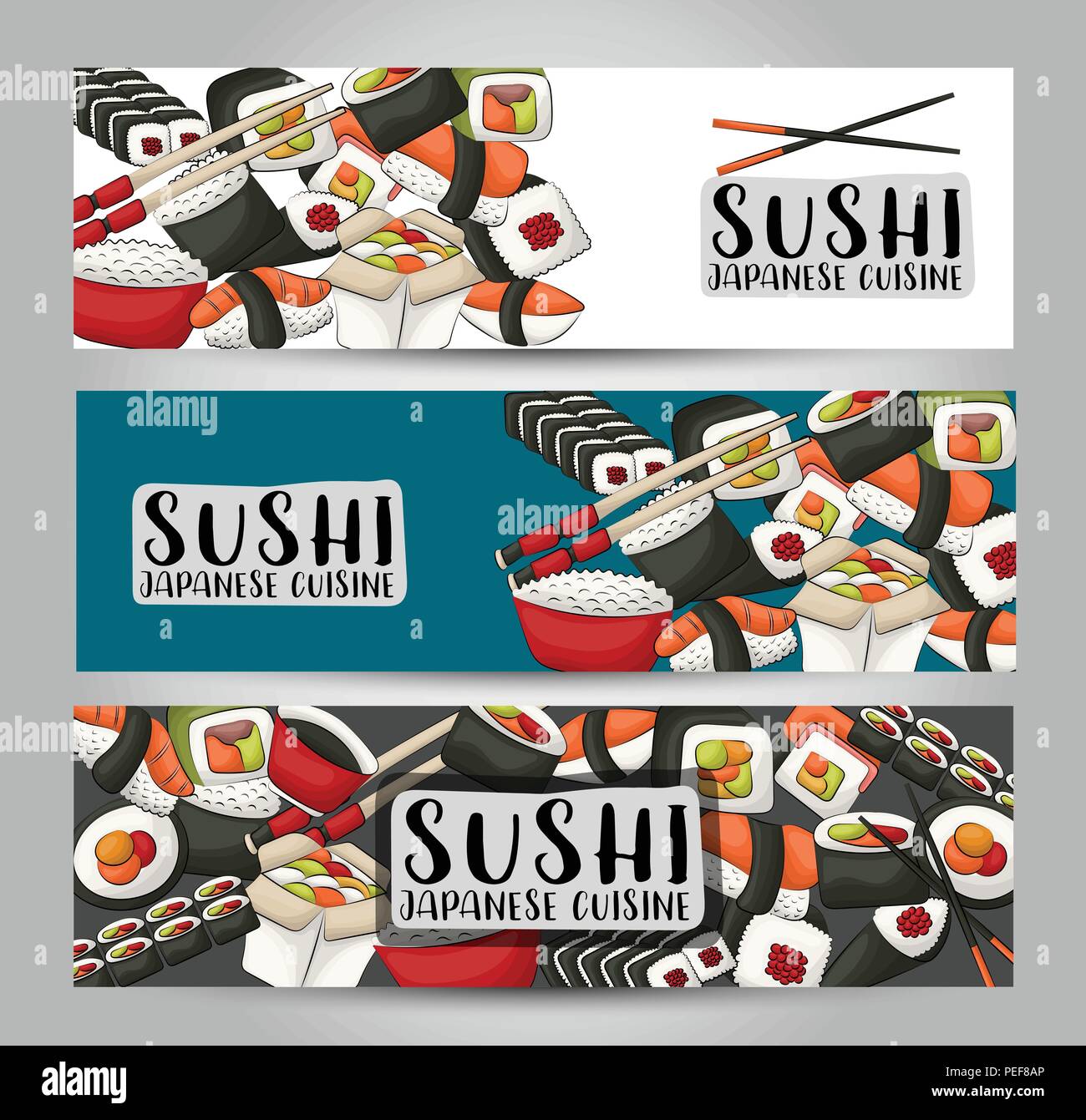 Sushi bar and asian restaurant horizontal banner set. Japanese food ...