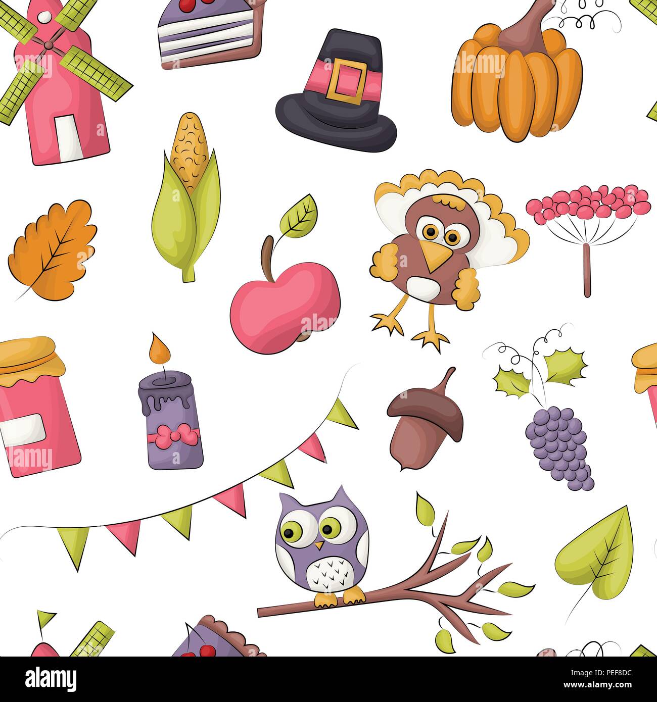 Thanksgiving seamless pattern. Autumn harvest repeat background. Turkey ...