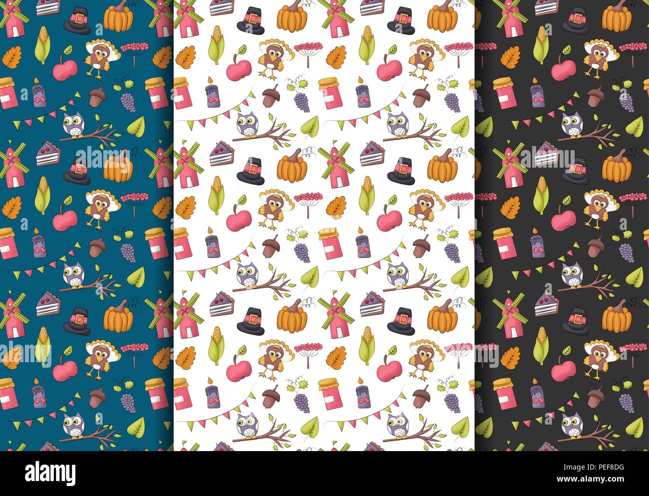 Thanksgiving seamless pattern set. Autumn harvest repeat background ...