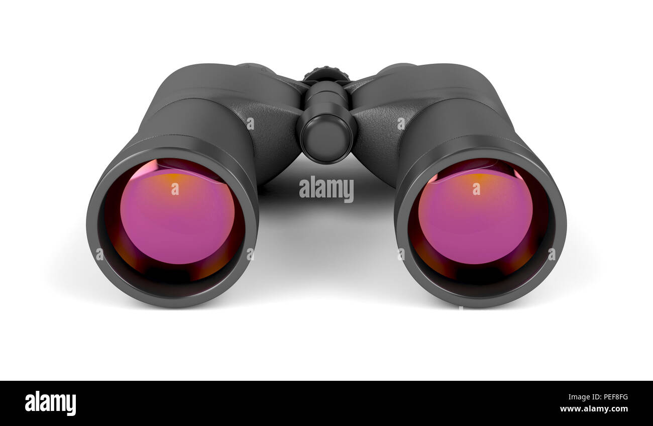 Front view of black binoculars on white background Stock Photo - Alamy