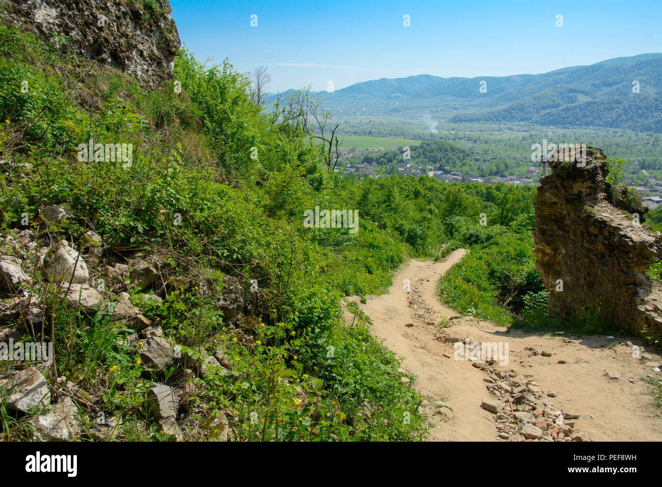Ancient ruins of the castle of the town of Khust (Dracula Castle). a ...