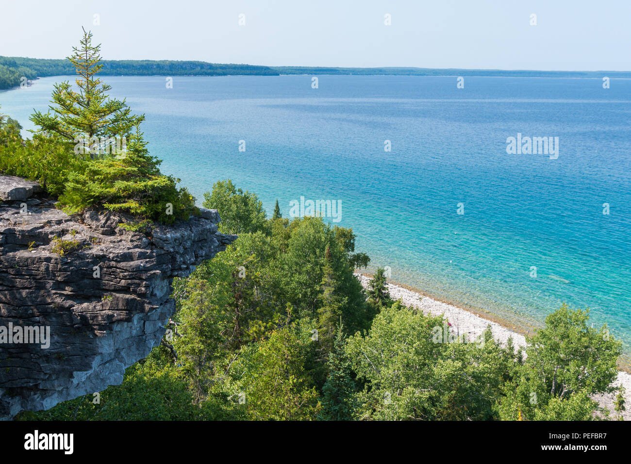Bright beautiful landscape of Niagara Escarpment limestone cliffs along ...