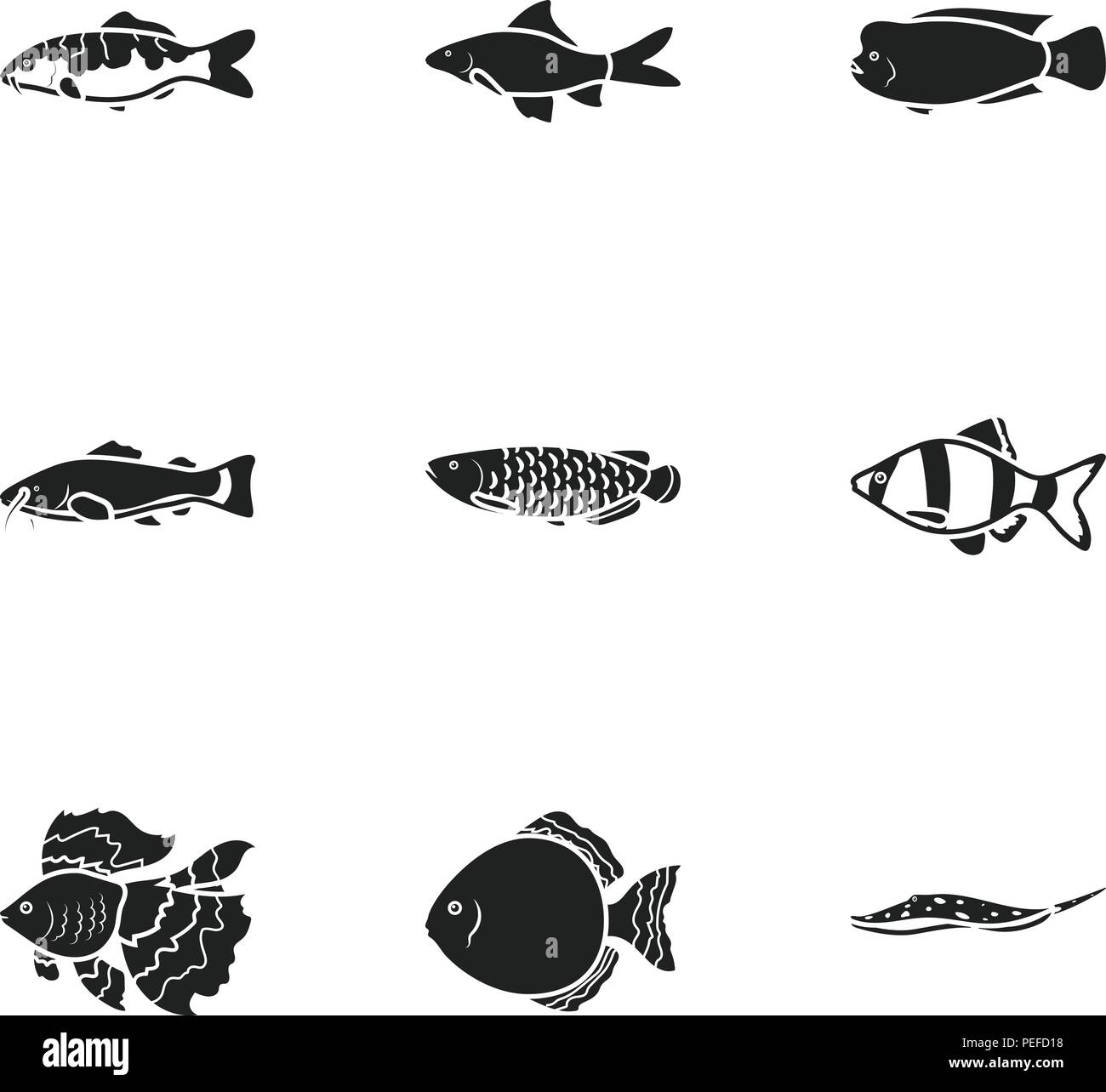 Aquarium fish set icons in black style. Big collection of aquarium fish ...