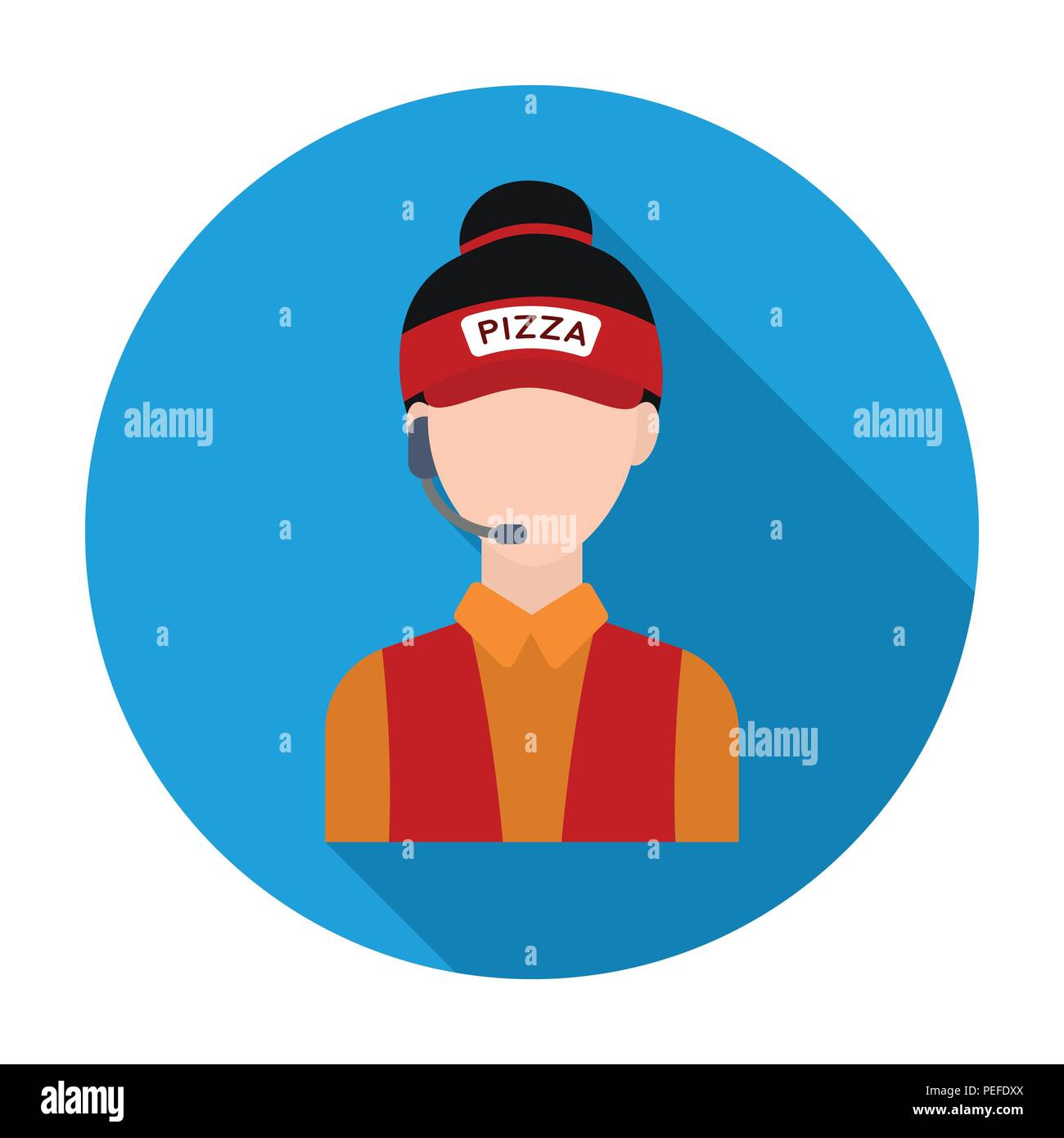 Saleswoman icon in flat style isolated on white background. Pizza and ...