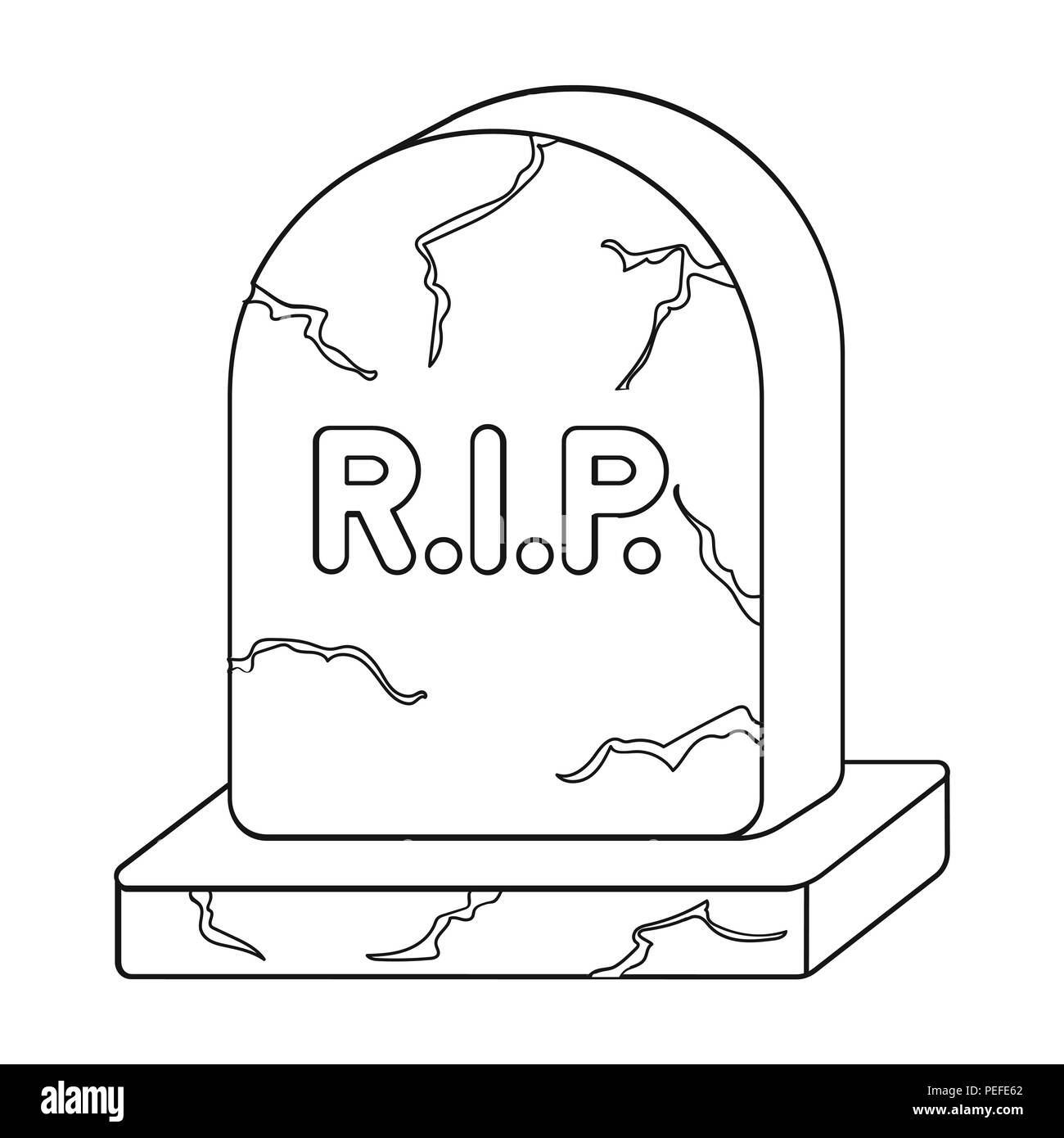 Headstone icon in outline style isolated on white background. Black and ...