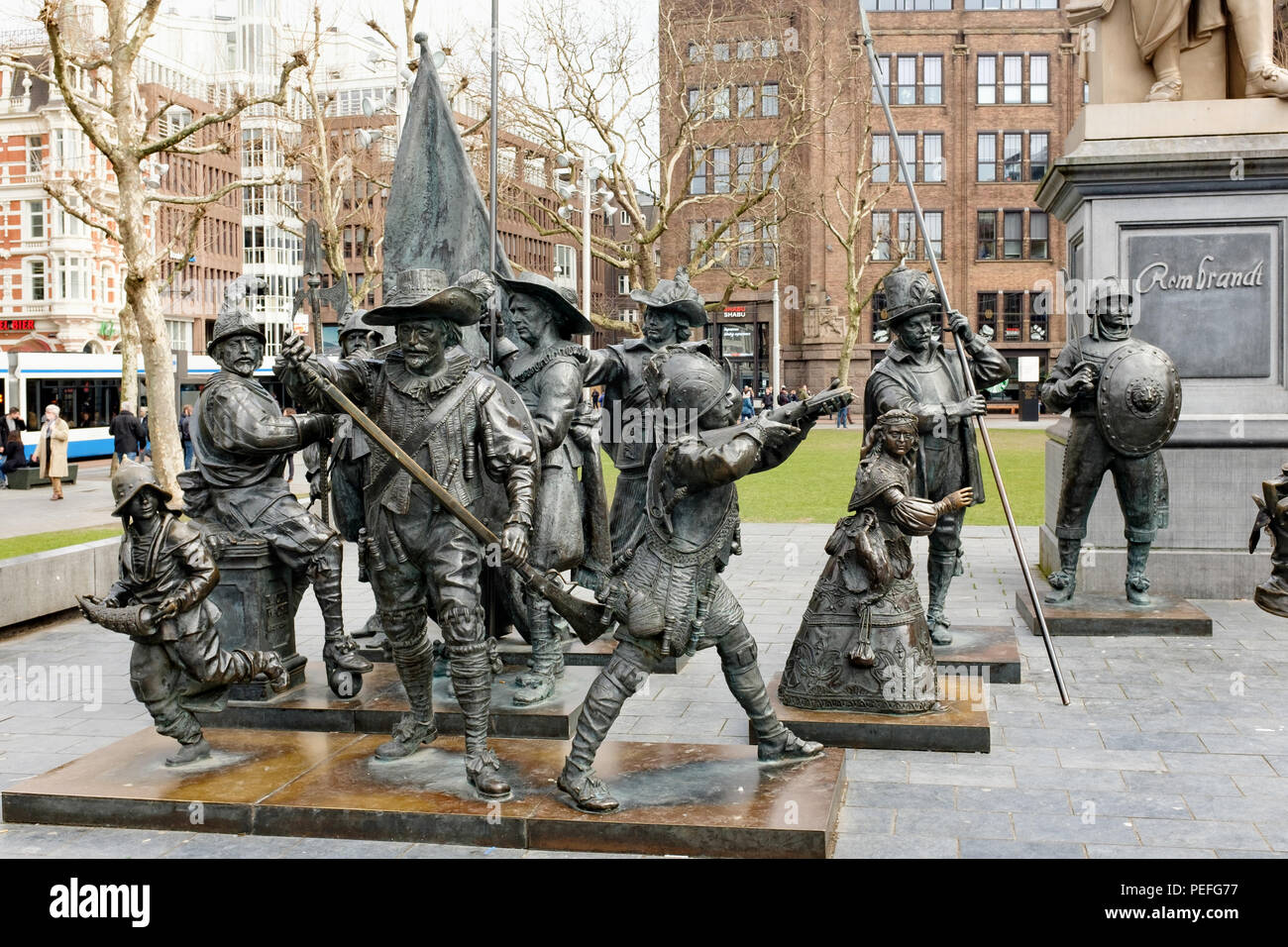 Netherlands Amsterdam Rembrandt statue on Rembrandt Square both ...