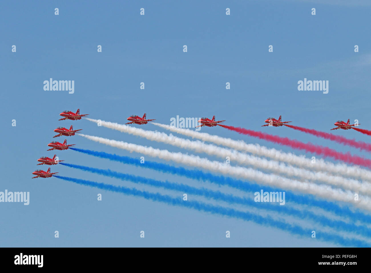 The Red Arrows aircraft opening flypast at Yeovilton Air Day Stock ...