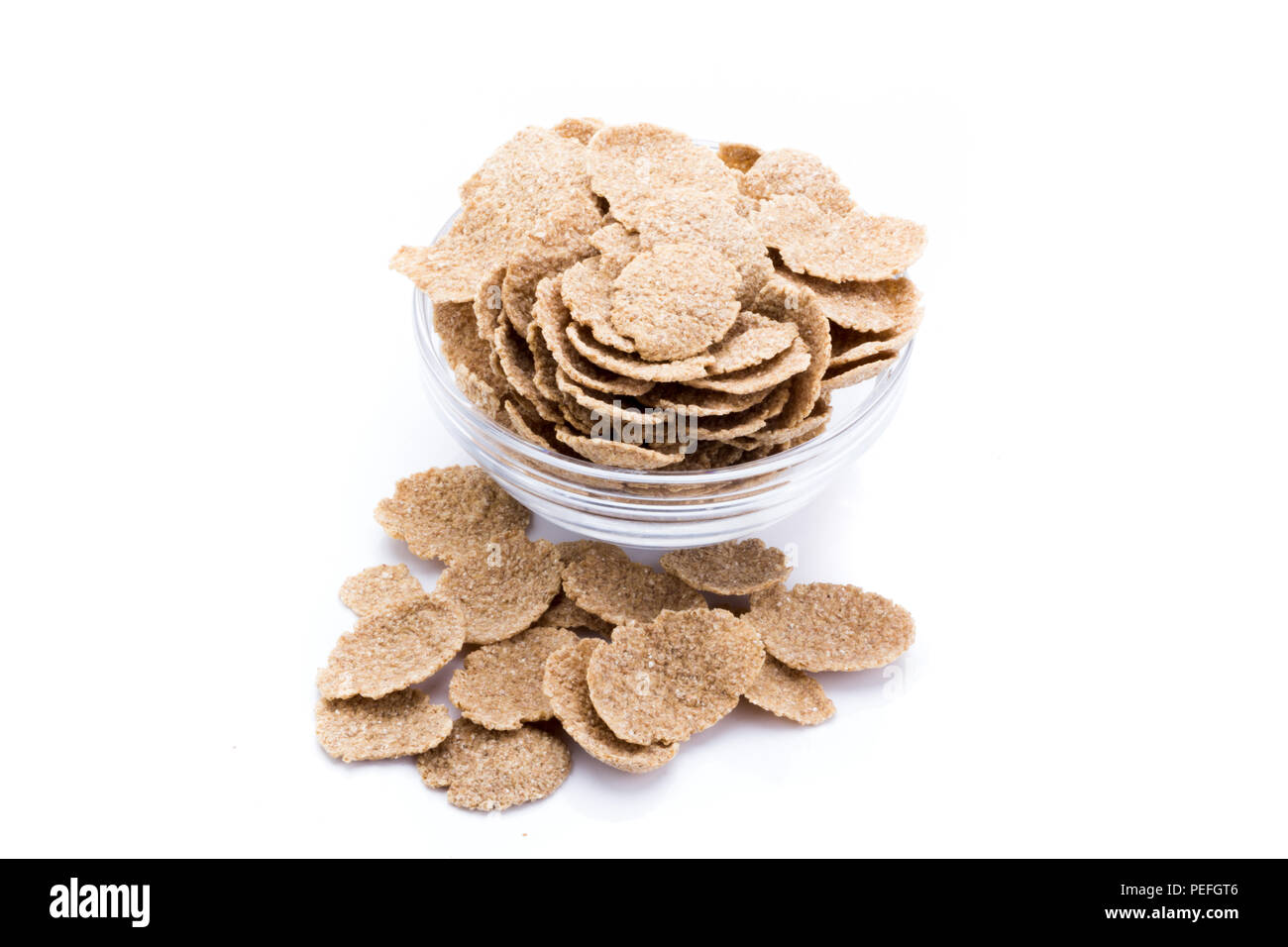 Container with wheat flakes, whole grain food with a lot of fiber ...